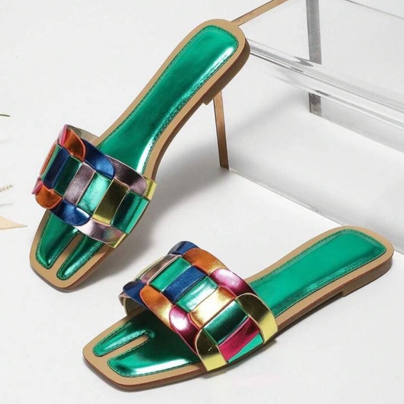 Shoes | Colorful Woven Slide Sandals | Poshmark